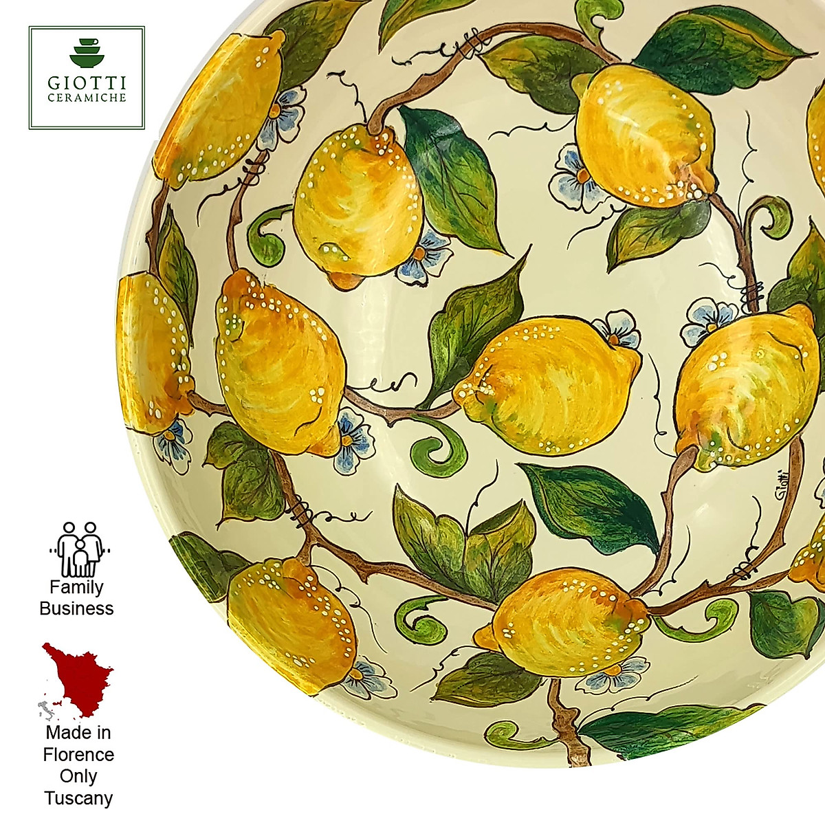 Large Ceramic Bowl for Kitchen - Italian dinnerware pasta bowl - Platter serving tray - Hand painted Lemon pottery bowls - Made in Italy plates set - Ceramics salad tuscan soul pottery