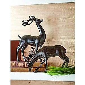 Set of 2 Holiday Reindeer Figures: 12 Inch Faux Mahogany Wood Reindeer Decor by RAZ Imports