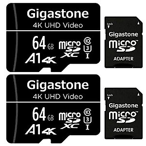 Gigastone 64GB 2-Pack Micro SD Card, 4K UHD Video, Surveillance Security Cam Action Camera Drone Professional, 90MB/s Micro SDXC UHS-I U3 Class 10