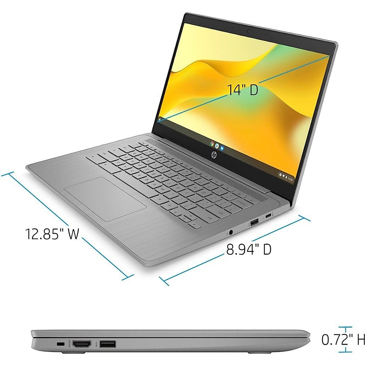 HP 2023 Newest Chromebook Laptop, 14 Inch Display, Intel Celeron N4120 Processor, 4GB RAM, 128GB Storage (64GB eMMC+64GB MSD Card), Intel UHD Graphics 600, WiFi, Bluetooth, Chrome OS, Modern Gray