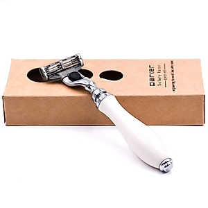 Parker – Deluxe Mach 3 Razor with Triple Blades for Close Shave – Premium White Resin Handle with Chrome Trim