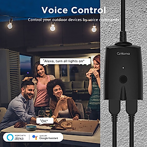 G-Homa Outdoor Smart Plug Waterproof, Wi-Fi 15A Plugs with 2 Sockets, Smart Outlet Work with Alexa and Google Home, No Hub Required, FCC&CSA Certified, 2.4GHz WiFi Only