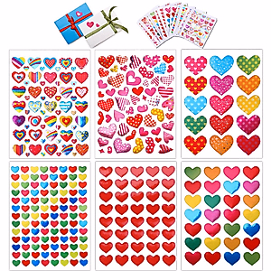 Konsait 60 Sheets Valentine Heart Stickers Love Decorative Sticker for Kids Envelopes Cards Craft Scrapbooking for Great Party Favors Gift Prize Class Rewards Award Praise (3000+ Colorful Heart)