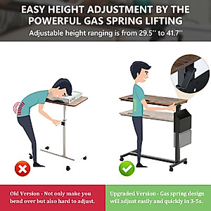 Tribesigns Height Adjustable C Shaped End Table with Wheels and Side Pocket, Mobile Sofa Snack Table with Tiltable Drawing Board, Laptop Side Tray Table for Couch Bed (Rustic Brown)