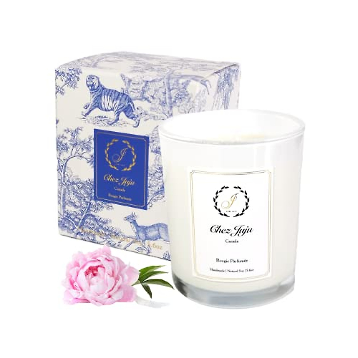 Chez Juju Natural Soy Wax Candle | Peony & Blush Suede | Luxurious Scented Candle Fragrance Aromatherapy | Clean Burning | Handcrafted | Plant-Based Vegan Eco Friendly | Pure Fine Essential Oils