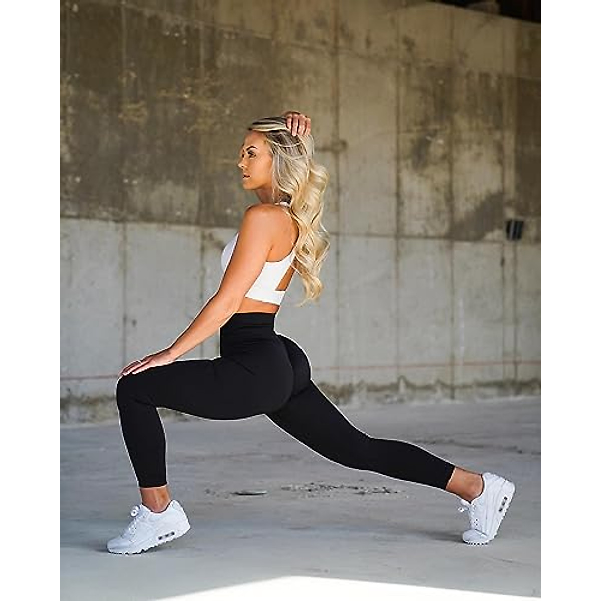 OQQ Women's 2 Piece High Waist Yoga Legging Butt Lifting Tummy Control Ruched Booty Smile Workout Pant, Black,black, Medium