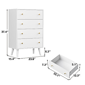 Wananlanen Tall Dresser for Bedroom White Dresser with 4 Drawer Dresser Chest of Drawers for Bedroom Closet Organizers and Storage Cabinet for Living Room Entryway Hallway