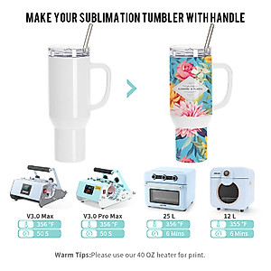 PYD Life 40 OZ Sublimation Tumblers with Removable Handle and Straw Lid Blanks White for 40 OZ Tumbler Heat Press Sublimation Oven Printing 2 Pack