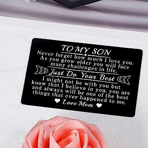 EuniGem Son Birthday Card from Mom To My Son Gifts Wallet Card from Mom, I Love You Proud of You Card Back to School College Graduation Gifts for Son, Homecoming Week Gift for Son Christmas