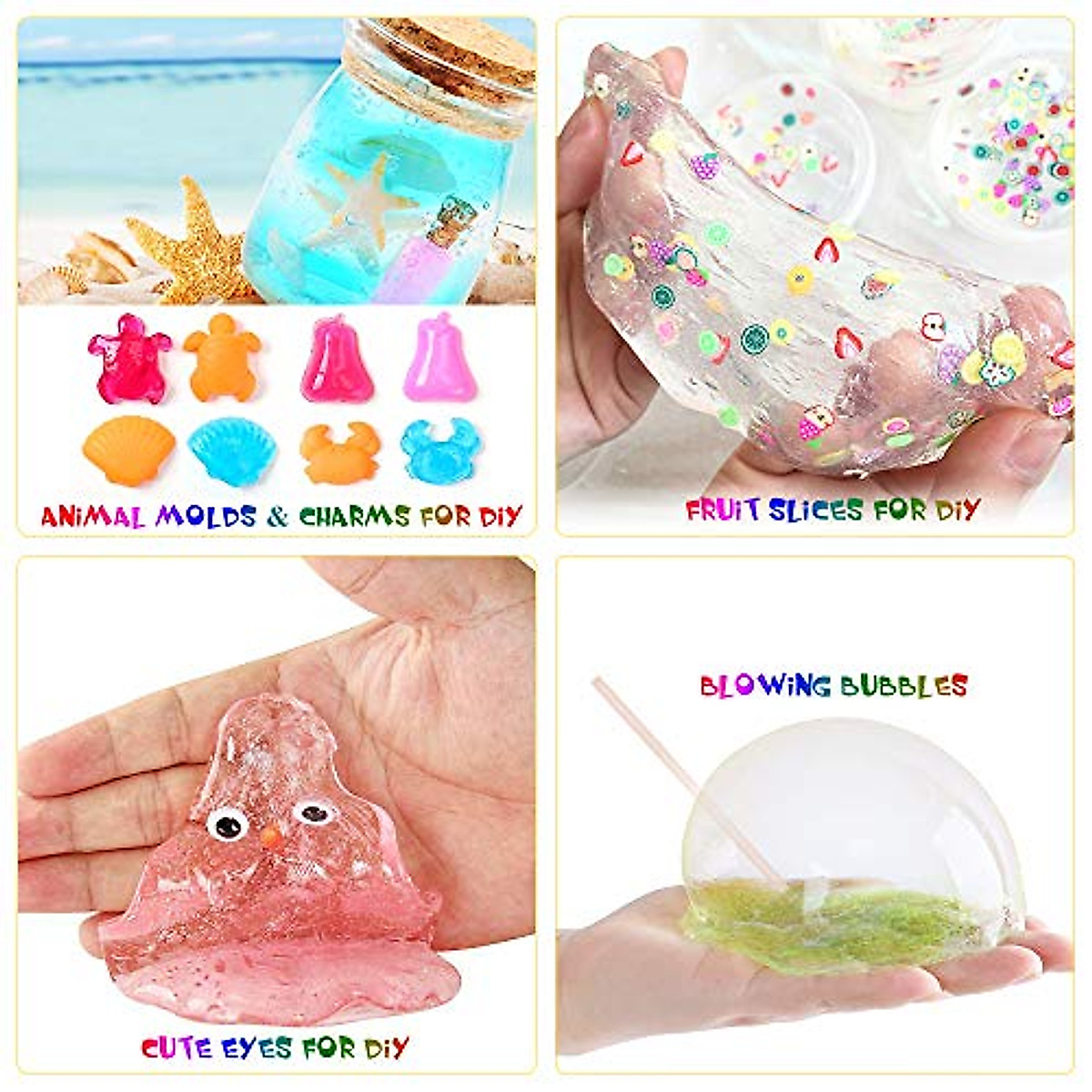 Slime Supplies Kit, 135 Pack Slime Making Kit 30 Crystal Slime, Glitter Jars, Charms, Sugar Paper, Foam Beads, Fishbowl Beads, Toy Cups, Slices, Air Dry Clay and Tools for Kids Girls by WINLIP