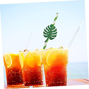 Yardwe 10pcs Monstera Leaf Straw luau party paper straw decorative luau straws striped paper straws bar straws cocktail baby decorations summer pool party gold paper cactus
