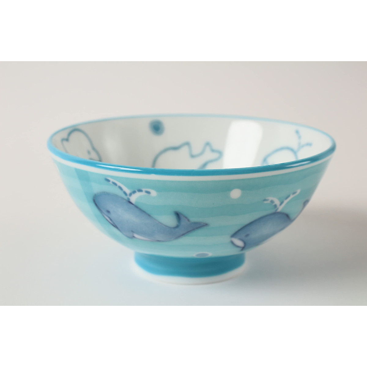Mino ware Japanese Ceramics Kids Rice Bowl made in Japan (Japan Import) Dolphine & Whale Blue MIC014