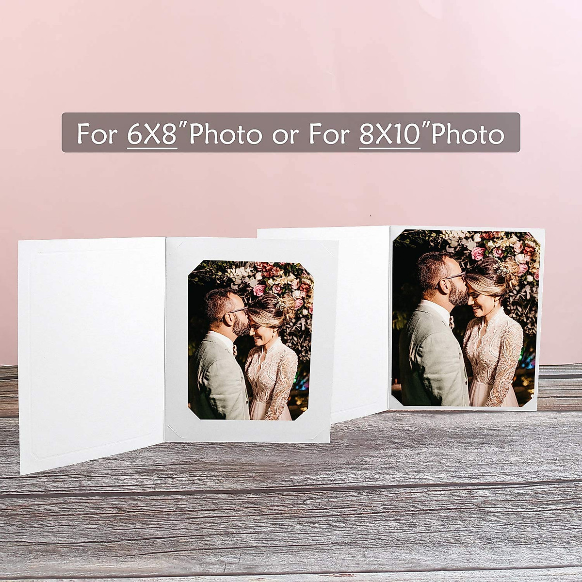 Golden State Art, Pack of 50, 6x8 or 8x10 Photo Folders, Cardboard Picture Frame, Paper Photo Frame Cards, Greetings/Invitation Cards, Special Events: Graduation, Christmas, Wedding(White)