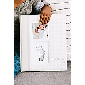 Pearhead Welcome Little One First 5 Years Memory Book, Gender-Neutral Baby Keepsake for New and Expectant Parents, Pregnancy And Milestone Journal, Gray Gingham