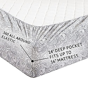 Comfort Spaces 100% Cotton Sheet Set Breathable, Lightweight, Soft with 14" Elastic Pocket Fits up to 16" Mattress, All Season Cozy Bedding, Matching Pillow Case, Queen Paisley Multi 4 Piece