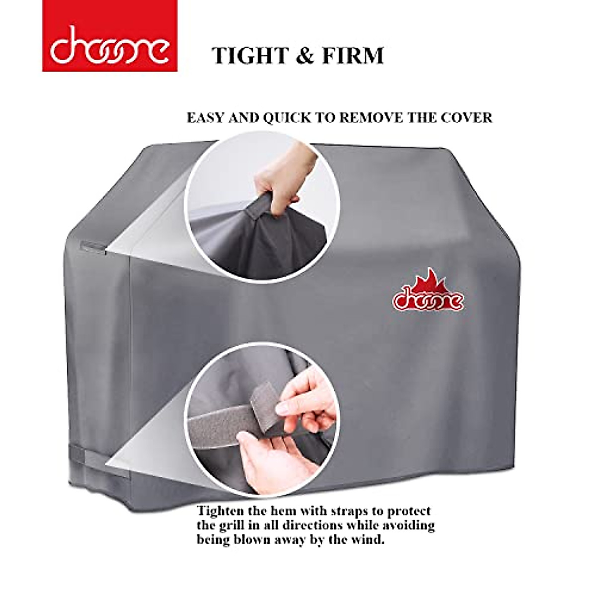 Chooone 58 Inch Grill Cover, Heavy Duty Waterproof Barbecue Gas Grill Cover, Windproof, UV and Fade Resistant, 600D BBQ Grill Cover for Weber Brinkman Char-Broil and More, Grey Cover