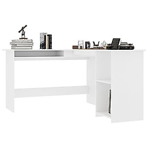 ZQQLVOO L-Shaped Corner Desk,Computer Desk, Worktable, Office Desk, Reading Table, Study Table, Writing Desk,with a Pull-Out Keyboard Tray,with 2 Open Shelves, White 47.2"x55.1"x29.5" Chipboard