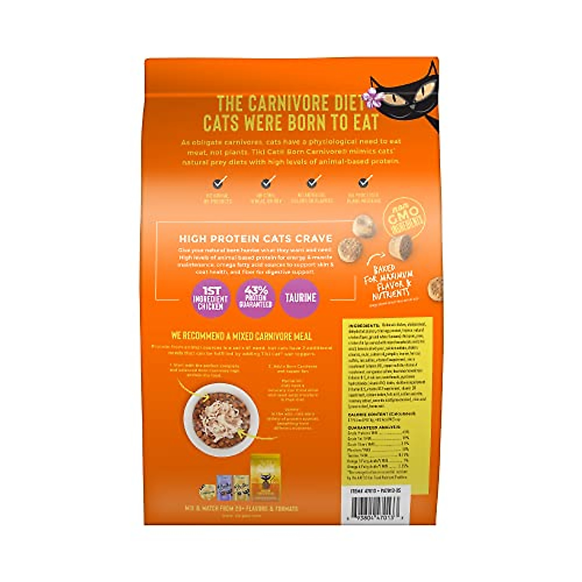 Tiki Cat Born Carnivore High Protein, Deboned Chicken & Egg, Grain-Free Baked Kibble to Maximize Nutrients, Dry Cat Food, 2.8 lbs. Bag