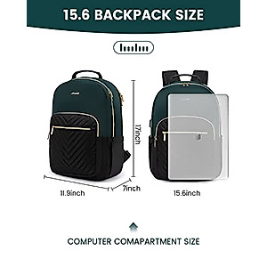 LOVEVOOK Backpack for Women fit 15.6-inch Laptop, Cute Backpack Purse with USB Port, Waterproof Travel Work Bag, Fashion Doctor Professor Nurse College Backpack, Dark Green-Black