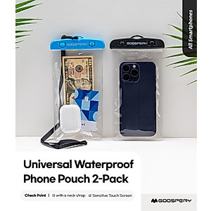 GOOSPERY [2-Pack] Universal Waterproof Phone Pouch, Underwater Cellphone Dry Case Beach Bag Compatible with iPhone 14 13 12 11 Pro Max Mini Xs XR, Galaxy S23 S22 S21 S20 Ultra Note20 up to 6.8"