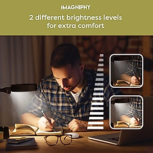 iMagniphy 8X Desk Magnifying Light - White or Black - Magnifying Lamp for Reading, Crafts - Desk Magnifying Glass with Light and Stand, 6 LEDs, Base