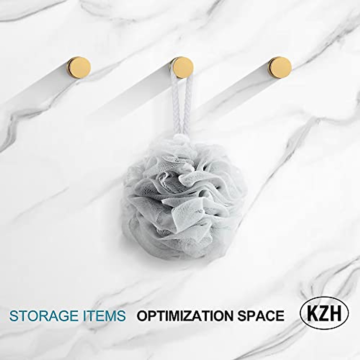 KZH Gold Robe Hook Brass Robe Hook Bathroom Robe Hook Coat Hook Clothes Hook for Bathroom and Kitchen,Garage,Hotel Wall Mounted,5 Packing (Gold)