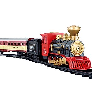 Locomoto Train Set - Electric Train Toy for Kids 3 4 5 6 Years, Battery-Powered Train Tracks Toy with Sounds, Lights, and Simulated Steam for Boys and Girls in Christmas, Birthday