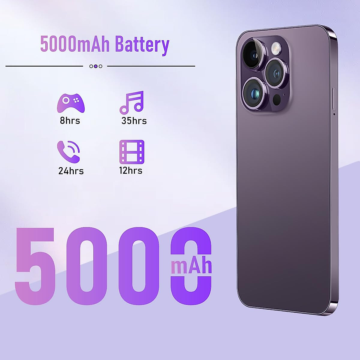 Deeptick Unlocked Cell Phones 2023 Android 13 Smartphone with Dynamic Island 8GB+128GB 8-Core Mobile Phones 50MP+8MP Camera 6.54" HD Screen Long Battery Life Phone with 4G Dual SIM(Pueple)