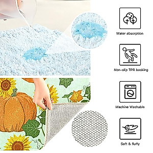 Lotupokon Sunflowers Orange Pumpkins Bathroom Rug Mat Soft Absorbent Bathroom Rugs Mats Non Slip Bath Mats Rugs Machine Wash Bath Mat Rug Set for Bathroom Door Mat Tub, Rectangle Shower Rug