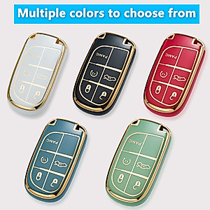 Ocezbiis for Jeep Key Fob Cover with Keychain,Soft TPU 360 Degree Protection Key Case for Cherokee Renegade Dodge Durango Charger Challenger Journey Chrysler Smart Key Shell Accessories
