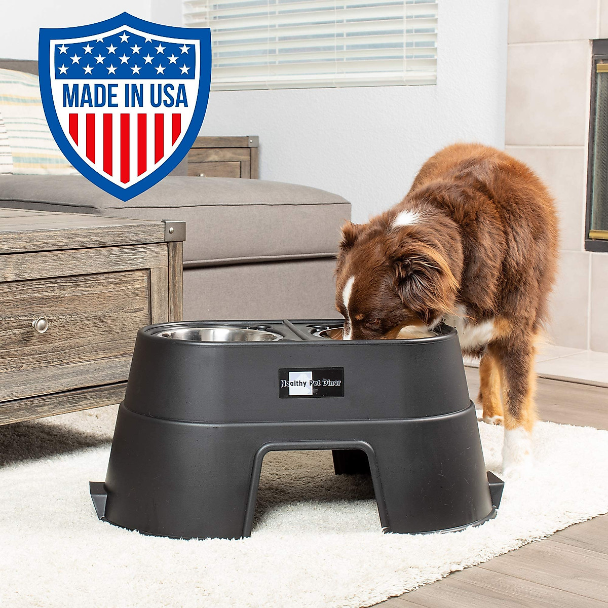 OurPets Comfort Diner Elevated Dog Food Dish (Bowls Available in 4 inches, 8 inches and 12 inches for Large , Medium and Small Dogs), Black, 12-inch