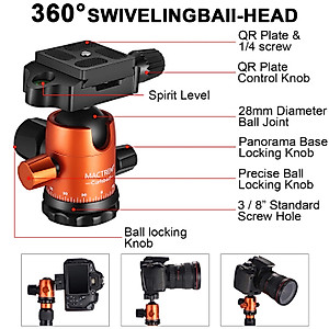 MACTREM 67" Camera Tripod, DSLR Tripod Heavy Duty for Travel, 360 ° Ball Head Professional Aluminum Tripod & Monopod with Carry Bag Compatible with Canon Nikon Binoculars Laser Telescope (Yellow)