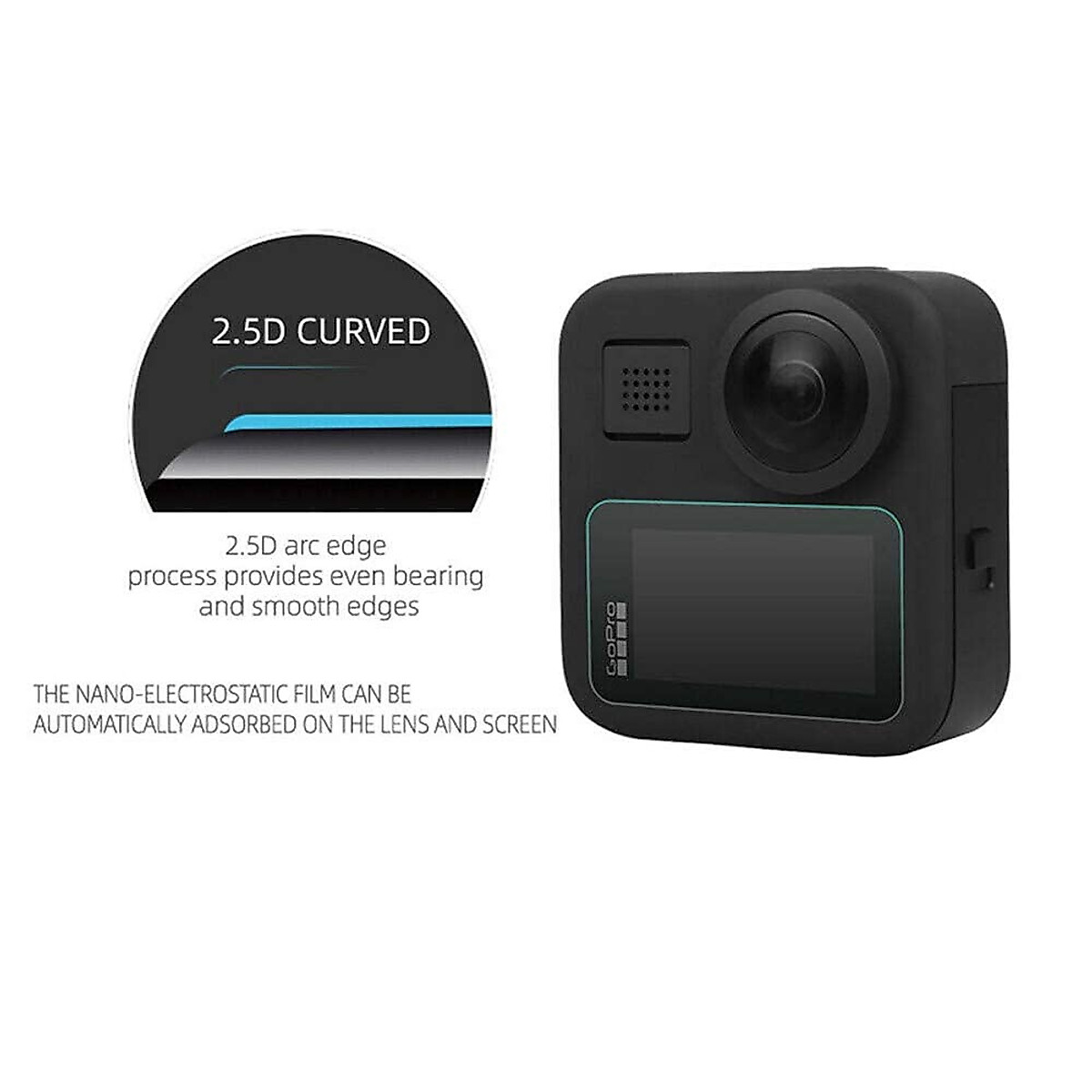 PCTC Screen Protector Compatible for GoPro Max 360 Waterproof Action Camera, Ultra Clear Tempered Glass Screen Protector Easy to Install(3 PCS)