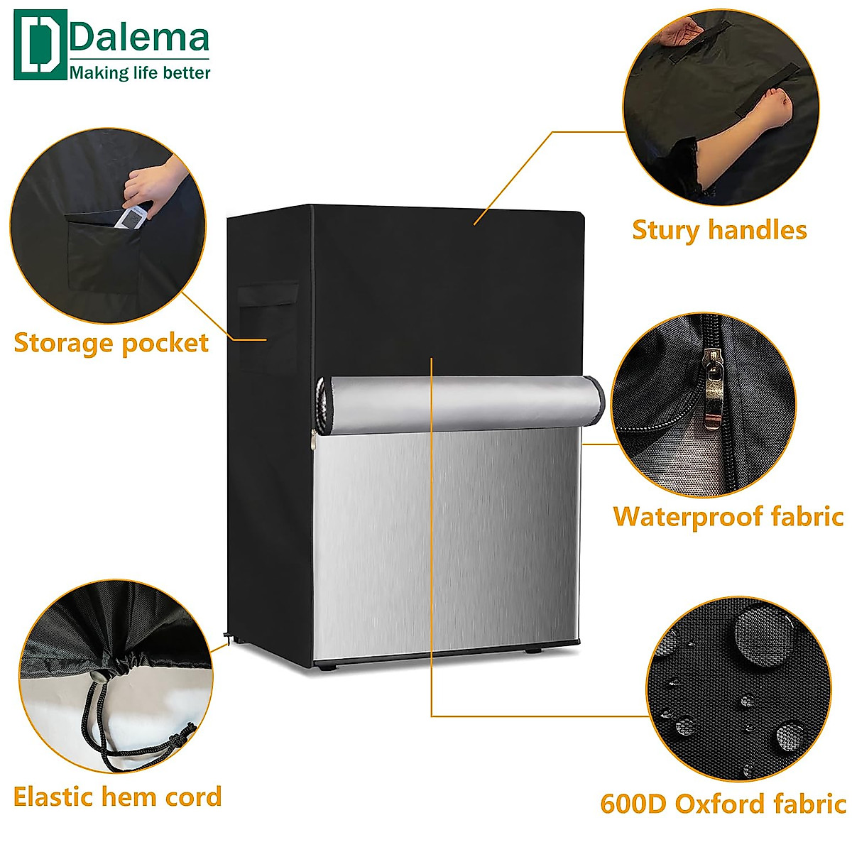 Dalema Upright Freezer Cover,Outdoor Waterproof Upright Refrigerator Cover,Outside 3.0 Cubic Feet Compact Stand Up Fridge Covers.Front Can Be Rolled-Up With Zippers.(Black,22" L x 23" W x 34" H)