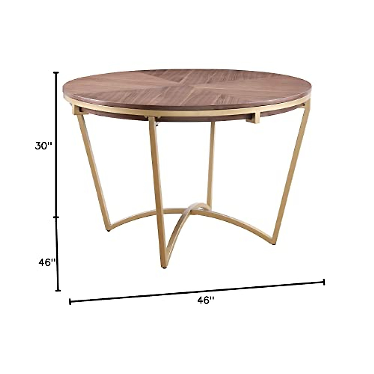 Meridian Furniture Eleanor Collection Modern | Contemporary Rich Walnut Veneer Dining Table with Brushed Gold Base in Natural Finish, 46" W x 46" D x 30" H