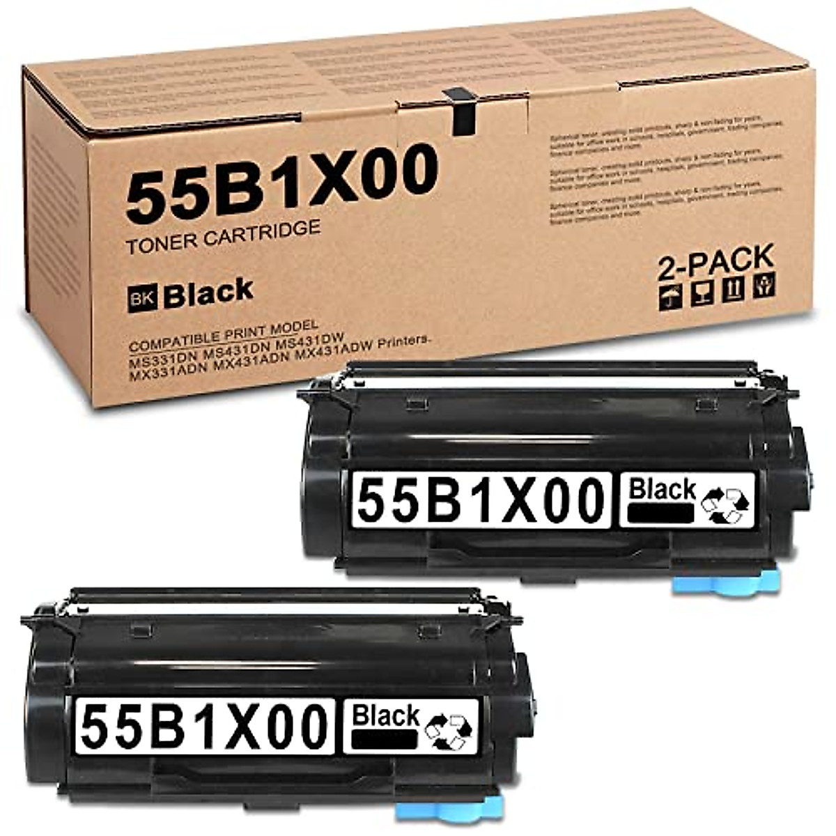 Compatible 2-Pack 55B1X00 MS331 Extra High Yield Remanufactured Toner Cartridge Black Replacement for Lexmark MS331dn MS431dn MS431dw MX331adn MX431adn MX431adw Toner,Sold by NITROINK