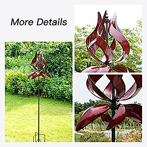 Cyan Oasis Yard Garden Wind Spinners - Large Outdoor Metal Wind Spinners with Stake, Yard Art Lawn Garden Decor (19" W x 87" H)