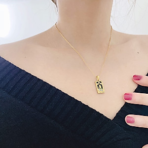 AYNN 18k Gold Plated 316L Stainless Steel Square Colorful Enamel Tarot Cards Pendant Necklace Jewelry Hypoallergenic (Empress)