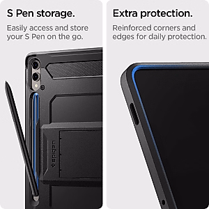 Spigen Tough Armor Pro Designed for Samsung Galaxy Tab S9 Plus Case 12.4 Inch 2023 (SM-X81) Premium Shockproof Protective Hard Shell Case with Kickstand and S Pen Holder - Black, ACS06835
