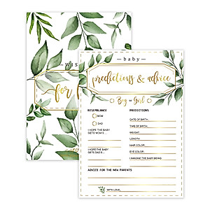 All Ewired Up 50 Baby Shower Predictions and Advice Cards, Greenery Baby Shower Games and Activities (50)