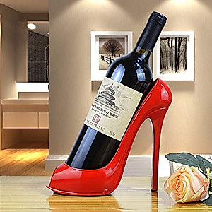 Fantasee High Heel Wine Bottle Holder Countertop Storage Stand for Wedding Party Home Decor (Red High Heel)