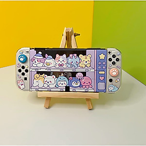 ENFILY Cute Case Compatible with Nintendo Switch OLED 2021, Dockable Case Cover, Ergonomic Soft TPU Grip Case for Joycon, Sparkle Skin Set with Screen Protector and Thumb Caps