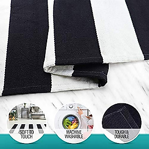 NANTA Black and White Striped Rug 5 x 6.5 (59"x79") Cotton Machine Washable Indoor Outdoor Stripe Rug Farmhouse
