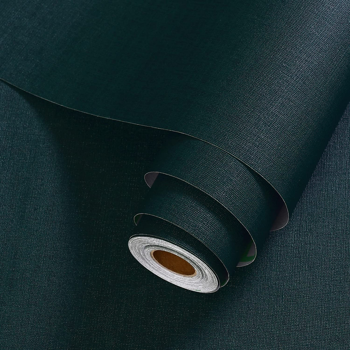 Akywall Grasscloth Peel and Stick Wallpaper Blackish Green Textured Fabric Linen Contact Paper Waterproof Self Adhesive Stick on Wall Paper Removable Vinyl Roll for Cabinet Drawer 15.7" x 78.7"