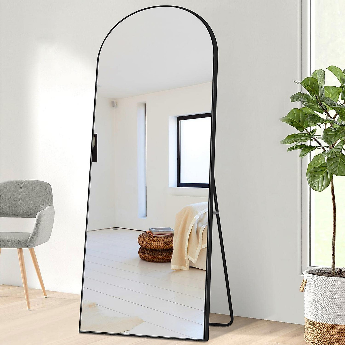 PexFix Arched Full Length Mirror Black, Floor Mirror, Standing Hanging or Leaning Against Wall Full Body Mirror Wall Mirror-64''x21''