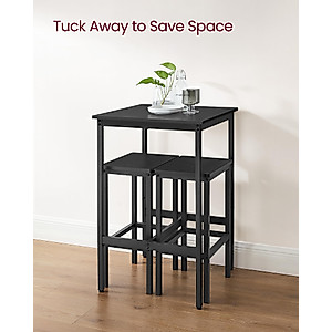 VASAGLE Bar Table and Chairs Set, Square Bar Table with 2 Bar Stools, Dining Pub Bar Table Set for 2, Space Saving for Kitchen Breakfast, Living Room, Party Room, Ebony Black and Ink Black