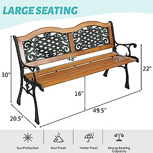 JOYBASE 50" Outdoor Bench, Park Bench, Wood and Iron Garden Bench, Patio Bench, Porch Bench, Outside Bench, Yard Bench (Black&Natural)