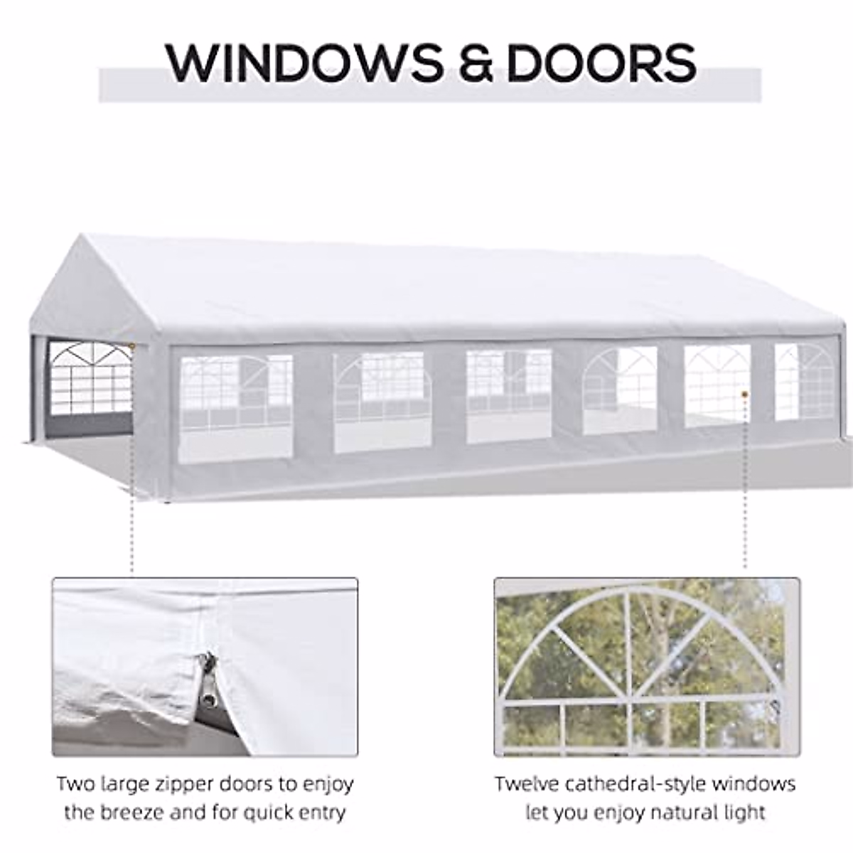 ZZBJ 39 X 23 Ft Carport Large Outdoor Canopy Tent with Removable Sidewalls and Windows,White Tents for Parties,Wedding
