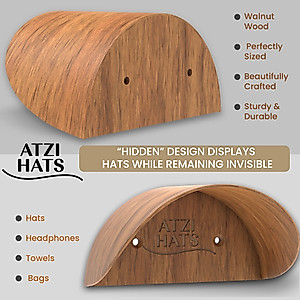 Atzi Hats Cowboy Hat Rack Hanger 2 Pack Wall Mounted Hat Hanger Hooks Baseball Cap Fedora Western Trucker Wall Holder Hat Organizer Display Racks Headphones Towel Minimalist Décor Walnut Wood