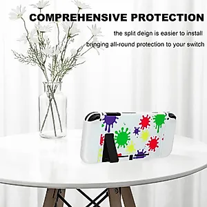Dockable Protective Case Compatible with Switch, Hard Shell Case Cover for Switch and Joy-Con Controllers with 4 Thumb Grips,for Splatoon 3 Switch Carrying Case（Splatoon）